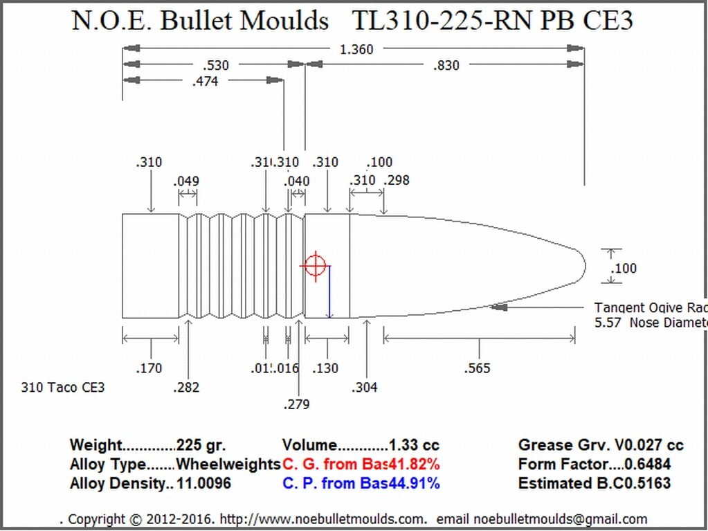 TL310-225-RN-CE3 5 Cavity PB | NOE Bullet Moulds