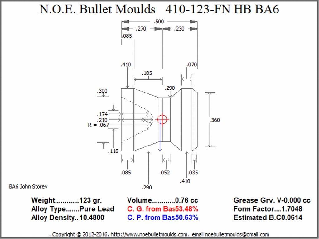 JS410-123-FN-BA6 2 Cavity HB CBC | NOE Bullet Moulds