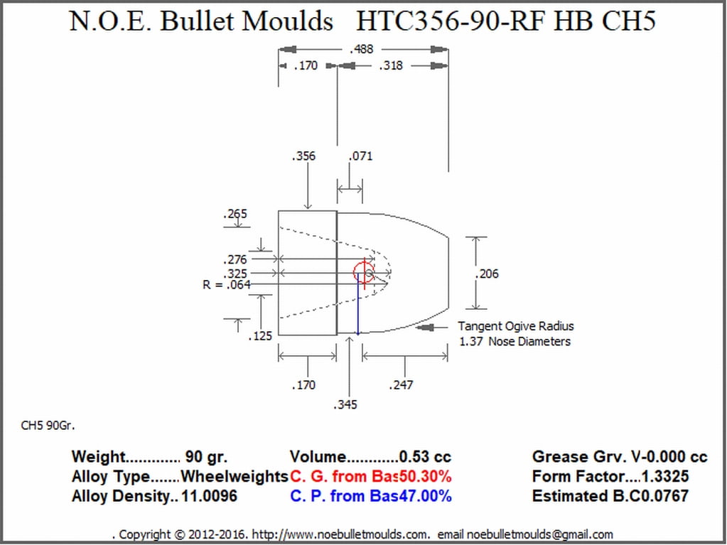 HTC356-90-RF-CH5 2 cavity Hollow Base Steel | NOE Bullet Moulds
